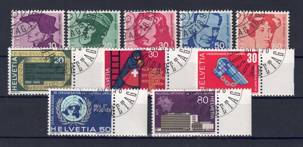 Hel 1969-70, 471 - 480, ET - Stempel / Rückseite ** (Gebraucht) in Lupfig für CHF 2 – mit ...
