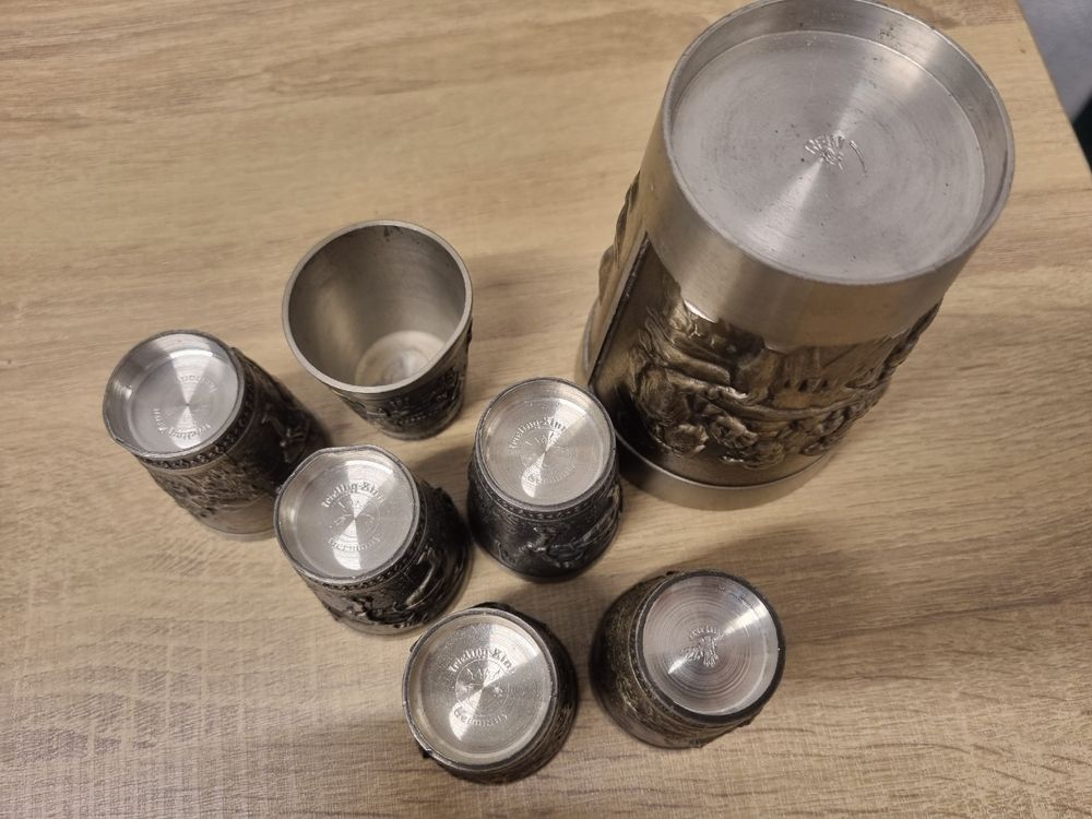 Antikes Frieling Zinn Germany Grosser Becher + 6 Stamperla | Kaufen auf ...