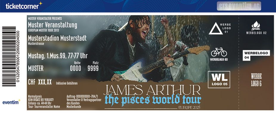 2x James Arthur Ticket The Pisces World Tour Europe 2025 Neu Und