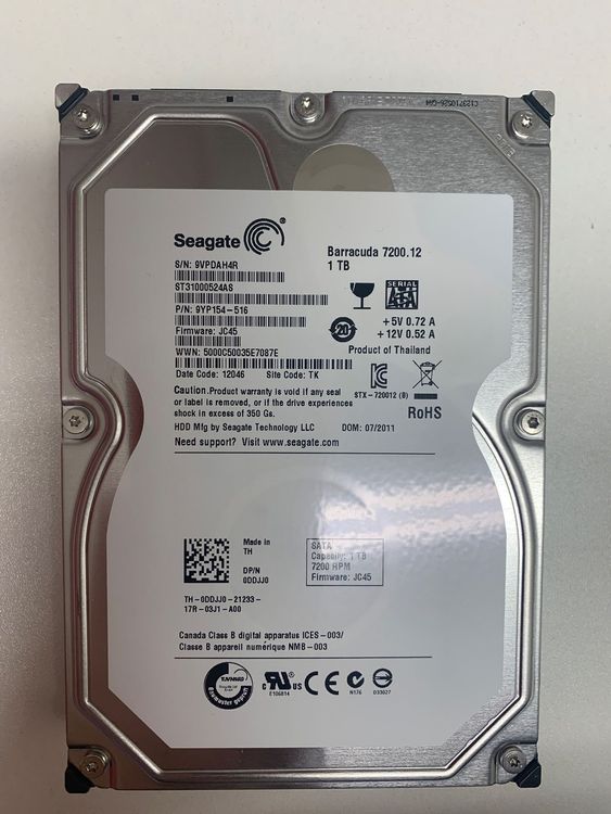 HDD - Seagate Barracuda 1TB 7200 RPM SATA 3.5″ | Kaufen auf Ricardo