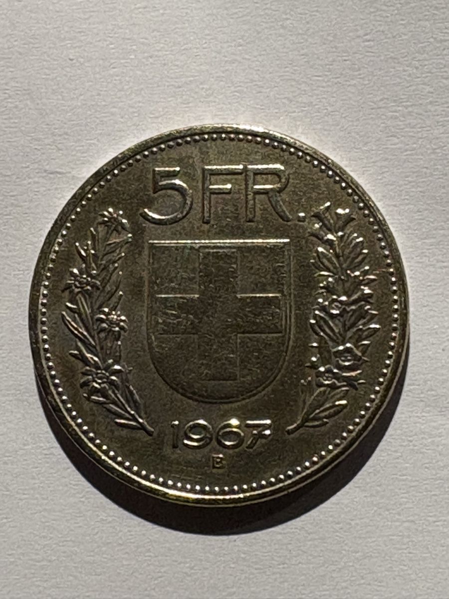 Schweizer 5 Franken Münze, Jahrgang 1967, Top Zustand (Gebraucht) in Dietwil für CHF 13 – mit ...