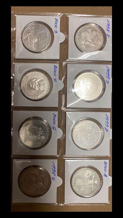 8 x 10 DM 925/1000 Silber unz 1998-2000 114,7g Feinsilber (Gebraucht ...