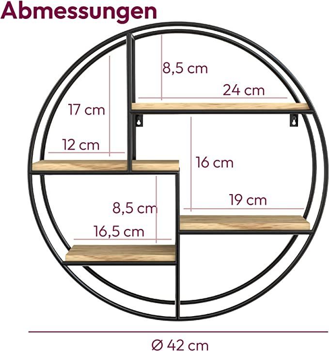 Wandregal Rund Holz & Metall Wanddeko Industrieller Stil | Kaufen auf ...
