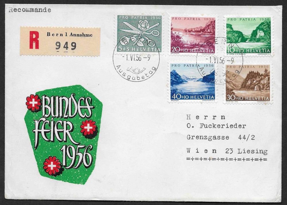 1956:Illustriert FDC ( P2 ) Pro Patria Serie Nr.B76-80 Bern | Kaufen auf Ricardo