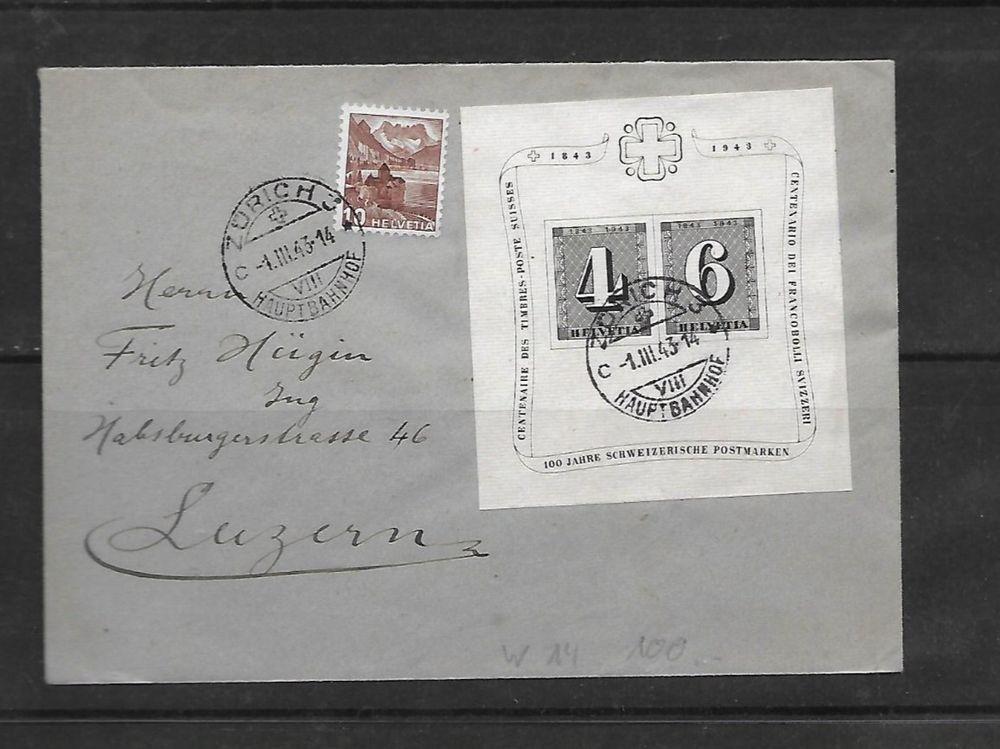 Block 1943 auf Brief W14 Kat: CHF 100.- | Kaufen auf Ricardo