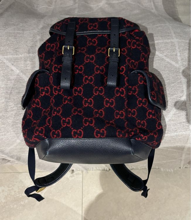 Gucci GG Wool Backpack Navy Blue Red Leather | Kaufen auf Ricardo