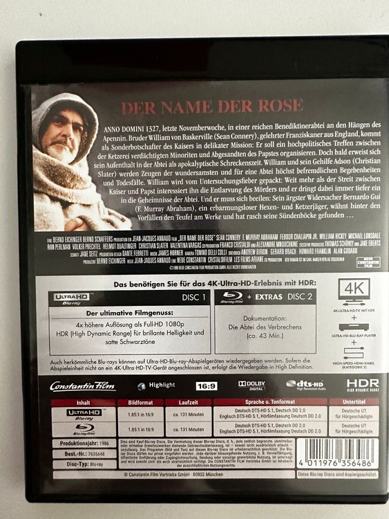 Blu-Ray und 4K : Der Name der Rose (Gebraucht) in Rüschlikon für CHF 8.9 – mit Lieferung auf ...