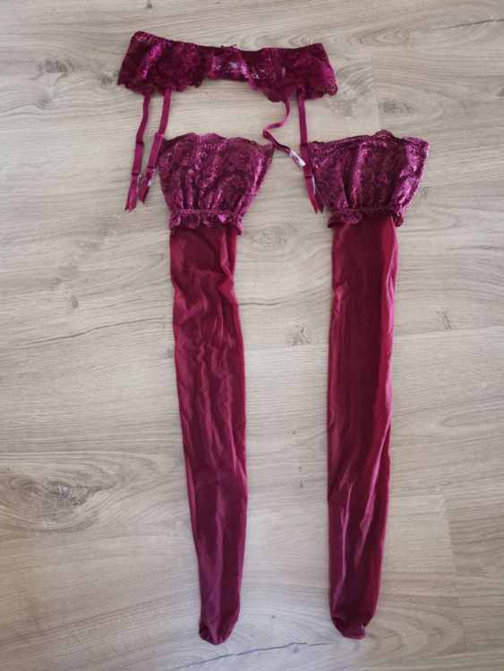 Strapsenhalter + strümpfe / S / 36 / Spitze / bordeauxrot | Kaufen auf ...