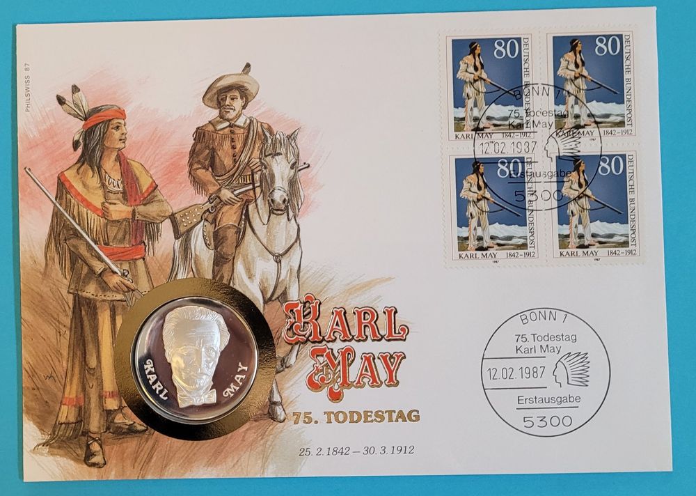 Münzbrief KARL MAY 75. Todestag 1987 Silber 999 (Gebraucht) in Oberriet SG für CHF 16 – mit ...
