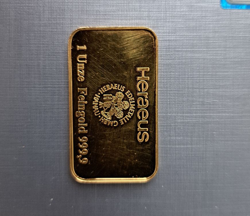 1 Unze Heraeus Goldbarren 999.9 Feingold (Gebraucht) in Diepflingen für ...