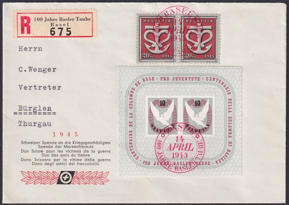 1945, W23 - Traumbrief vom Ersttag mit W20, SBK: 200.-++ (Gebraucht) in Sursee für CHF 38.5 ...