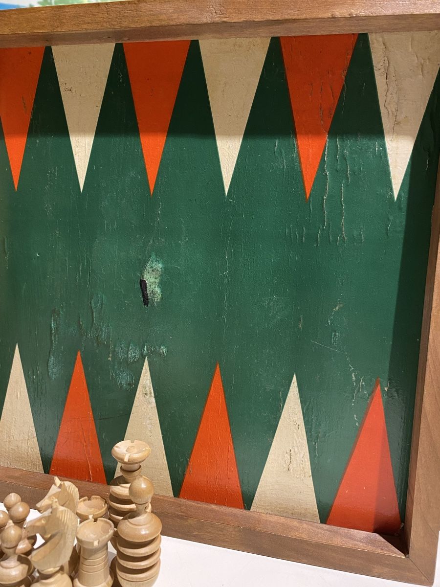 Antike Schach/Backgammon/Mühlebox inkl. Staunton Figuren etc (Gebraucht ...