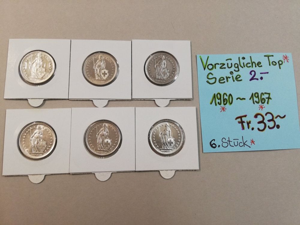 Schweizer Silbermünzen VZ 2 Fr. Serie 1960-1967 TOP! (Gebraucht) in Engi für CHF 36 – mit ...