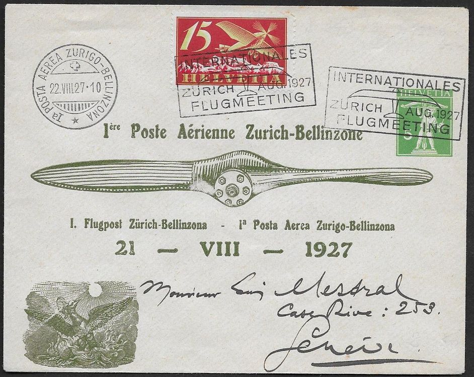 1927 GS Brief illust. 5ct.+ F3 Flug Zürich-Bellinzona ab 1.- | Kaufen ...