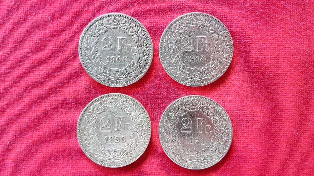 4 x 2 Fr Silbermünzen 1914-1920-1921-1928 ab nur 1.00 Fr !!! (Gebraucht) in Camignolo für CHF 25 ...