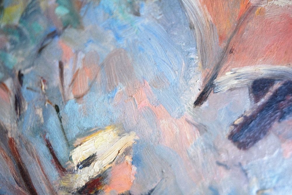 Ölbild in Barockrahmen. Sous le parasol. Frau mit Hund. 1947 (Gebraucht ...