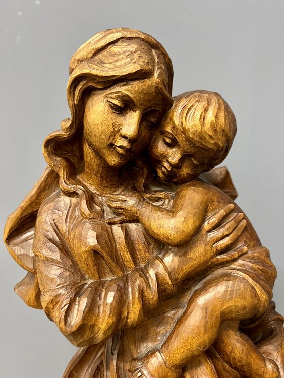Alte 70 cm grosse Hand geschnitzte Maria mit Kind Statue (Gebraucht) in ...