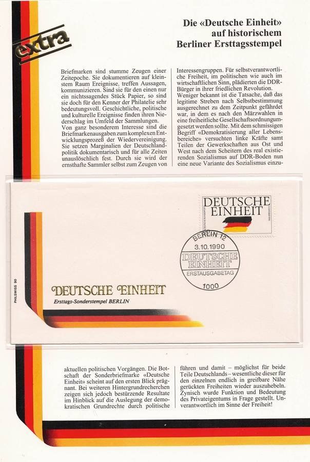 BRD - Sonderstempel Erstausgabe FDC - DEUTSCHE EINHEIT 1990 (Gebraucht ...