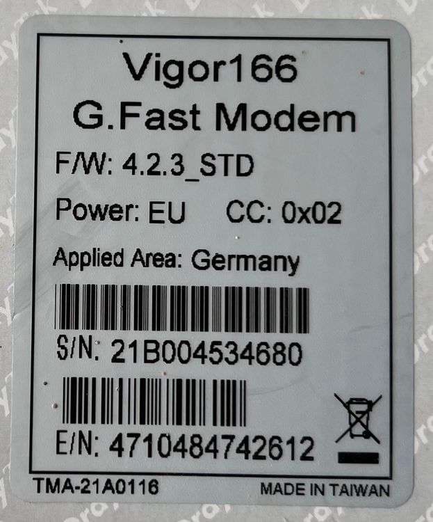 Draytek Vigor 166 VDSL G.Fast Modem in Originalverpackung (Gebraucht ...