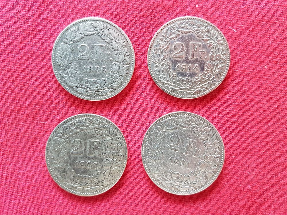4 x 2 Franken Silbermünzen 1886-1914-1920-1921 ab nur 1 Fr!! (Gebraucht) in Camignolo für CHF 22 ...