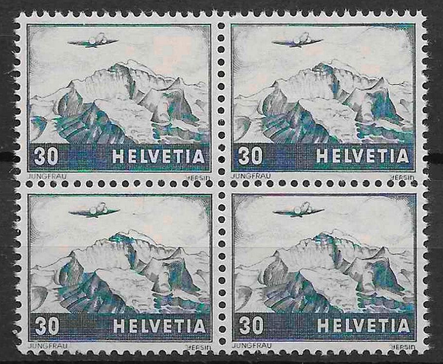 1948: Flugpost Viererblock 30 Rp.Farbänderung Nr.F43 ** | Kaufen auf Ricardo