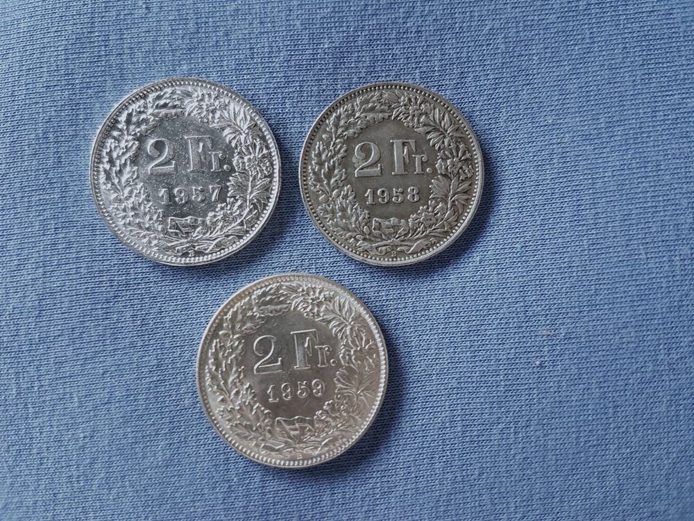 3 x 2 Fr Silbermünzen 50er Jahre 1957-1958-1959 ab 1 Fr !! | Kaufen auf Ricardo