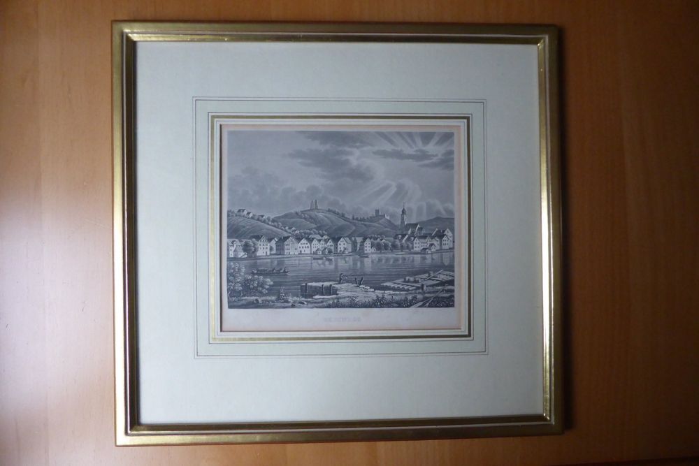 Isenring Kupferstich Rheineck im Goldrahmen ü Eck vergoldet | Kaufen auf Ricardo