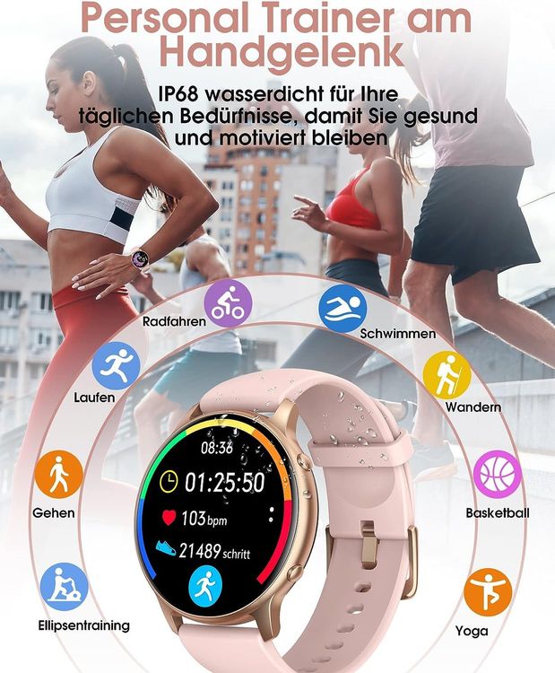 Smartwatch Touchscreen Fitnessuhr Damen Wasserdicht Sportuhr (Neu und originalverpackt) in ...