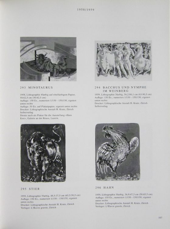 original HANS ERNI — LITHOGRAPH 1993 Werkverzeichnis (Gebraucht) in Lohn-Ammannsegg für CHF 32 ...