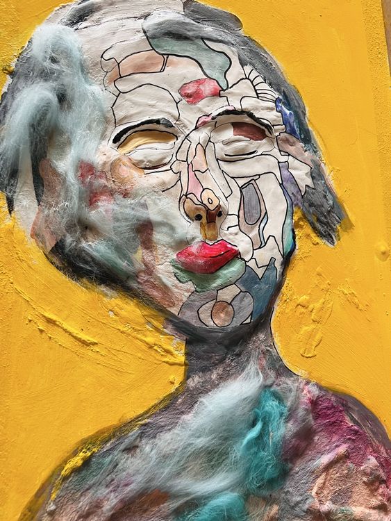 Abstraktes Mixed Media Portrait Gesicht, MDF Board (Neu und ...