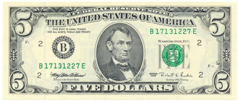 USA 5 Dollars 1995 New York B P498 AU/UNC (Neu (gemäss Beschreibung ...