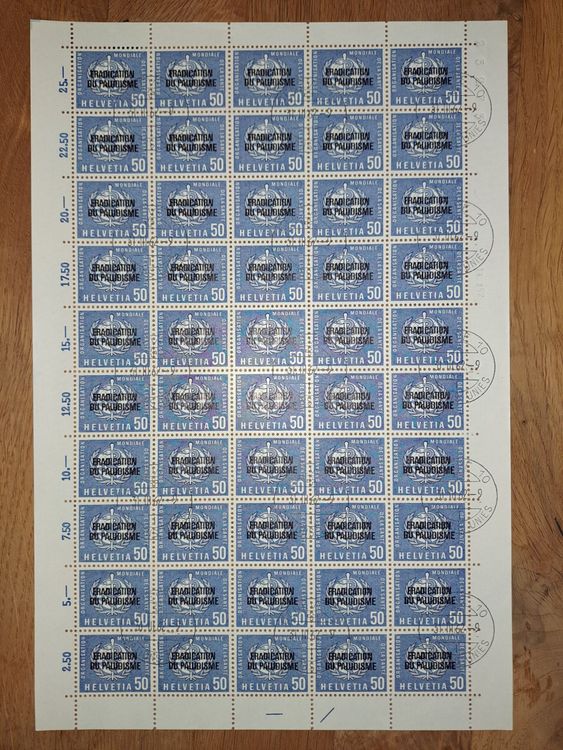 Feuille de timbres Helvetia 50, Éradication paludisme. (D'occasion) à Court pour CHF 5 – avec ...