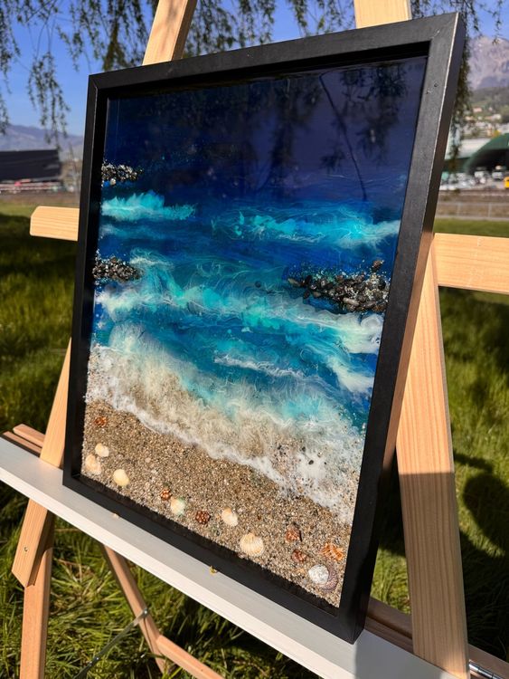 Einzelstück aus Epoxidharz Kunst Bild Meer Strand Muschel... (Neu (gemäss Beschreibung)) in ...