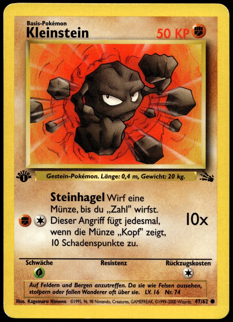 Kleinstein 47/62 Pokémon Fossil 1.Edition ab 1.- (Neu (gemäss ...