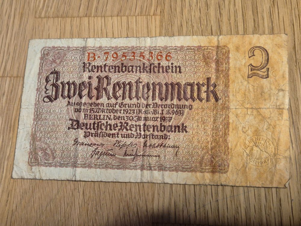 Deutschland - 2 Rentenmark 1937 - Banknote - selten! (Gebraucht) in ...