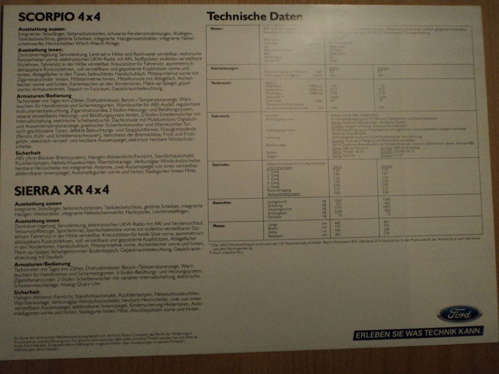 Prospekt Ford Sierra XR 4x4 und Scorpio 4x4 | Kaufen auf Ricardo