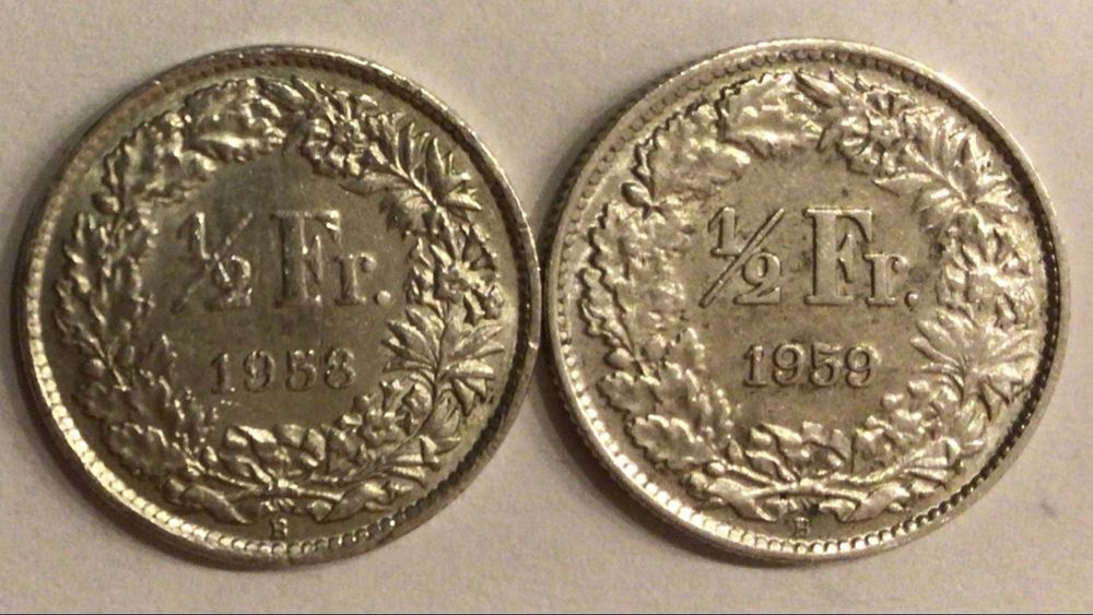 2 x -.50 centimes rappen 1958 1959 (Gebraucht) in Cugnasco für CHF 2 ...