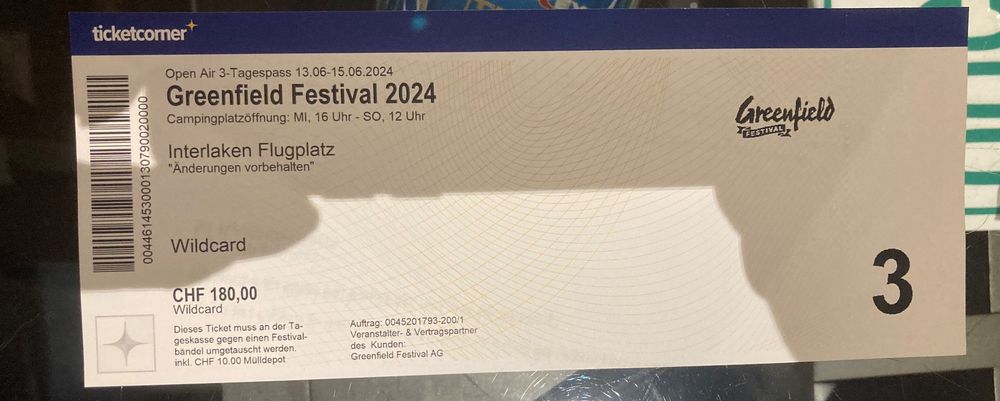 Greenfield 2024 Tickets 1xWoMo Ticket + 2 Wildcard Tickets | Acheter sur Ricardo