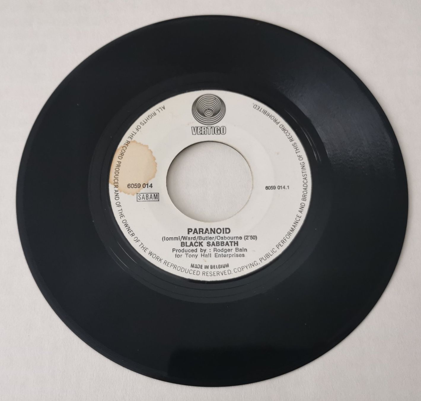 BLACK SABBATH: Paranoid 7" Single Belgien 1970 Ozzy Osbourne (Gebraucht ...