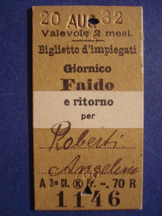 SBB - 20.8.1932 - GIORNICO - FAIDO - 3.Classe | Kaufen auf Ricardo