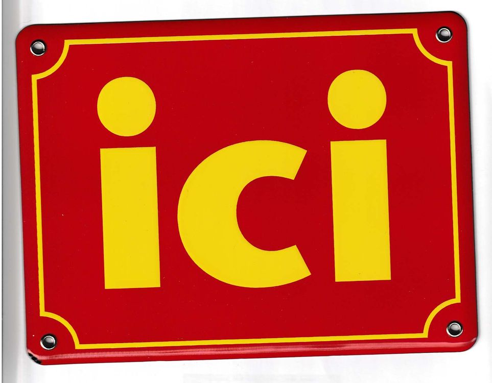 "ICI" Vintage Emailschild, rot/gelb, Rarität, Signiert Numme (Gebraucht ...