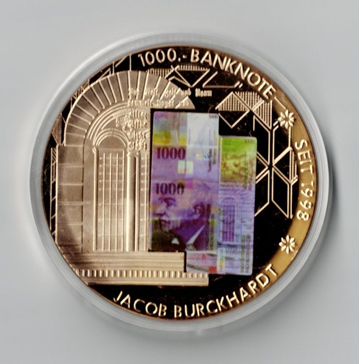 Jacob Burckhardt_1000 Banknote seit 1998_Note auf Medaille (Neu (gemäss ...