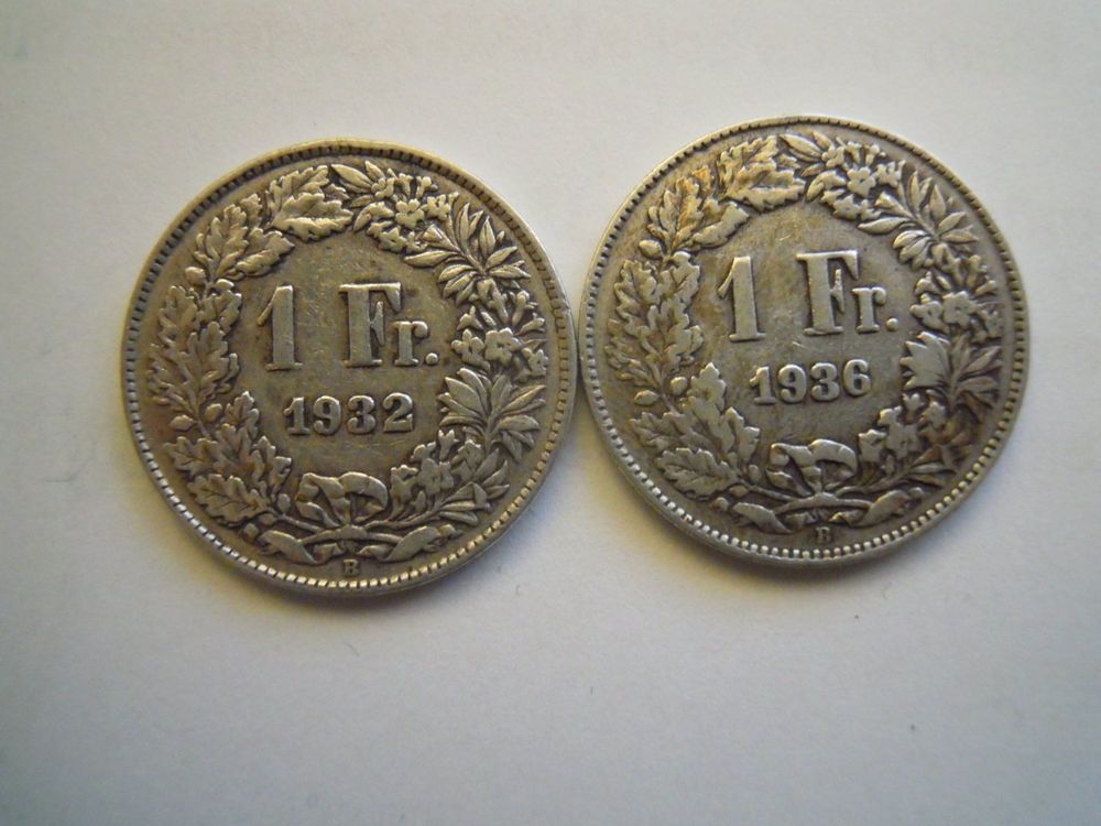 2 x 1 Fr. silber 1932/1936 rar | Kaufen auf Ricardo