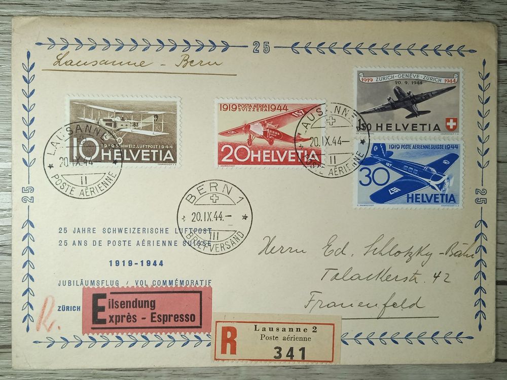 TR44 Enveloppe + Timbre Suisse 1944 (Gebraucht) in Cousset für CHF 14. ...