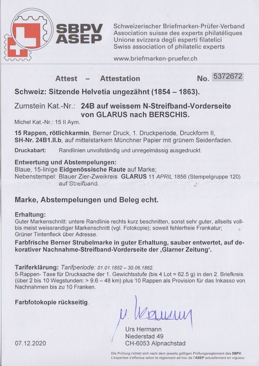 Strubel 24B auf Streifbandseite - Attest Urs Hermann (Gebraucht) in ...