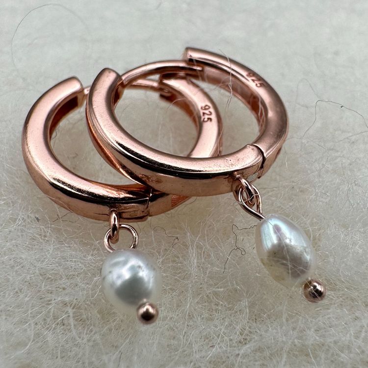 Creolen Sterling Silber 925 rosevergoldet mit Perlen | Kaufen auf Ricardo