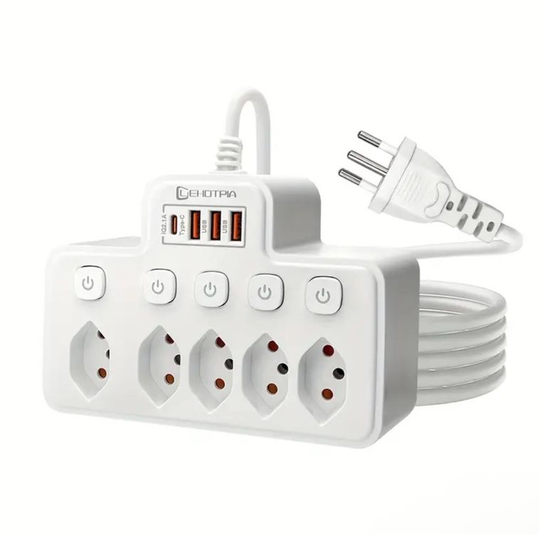 Mehrfachsteckdose 9 in 1 mit USB & USB-C – Weiß (1,8 m) (Neu und ...