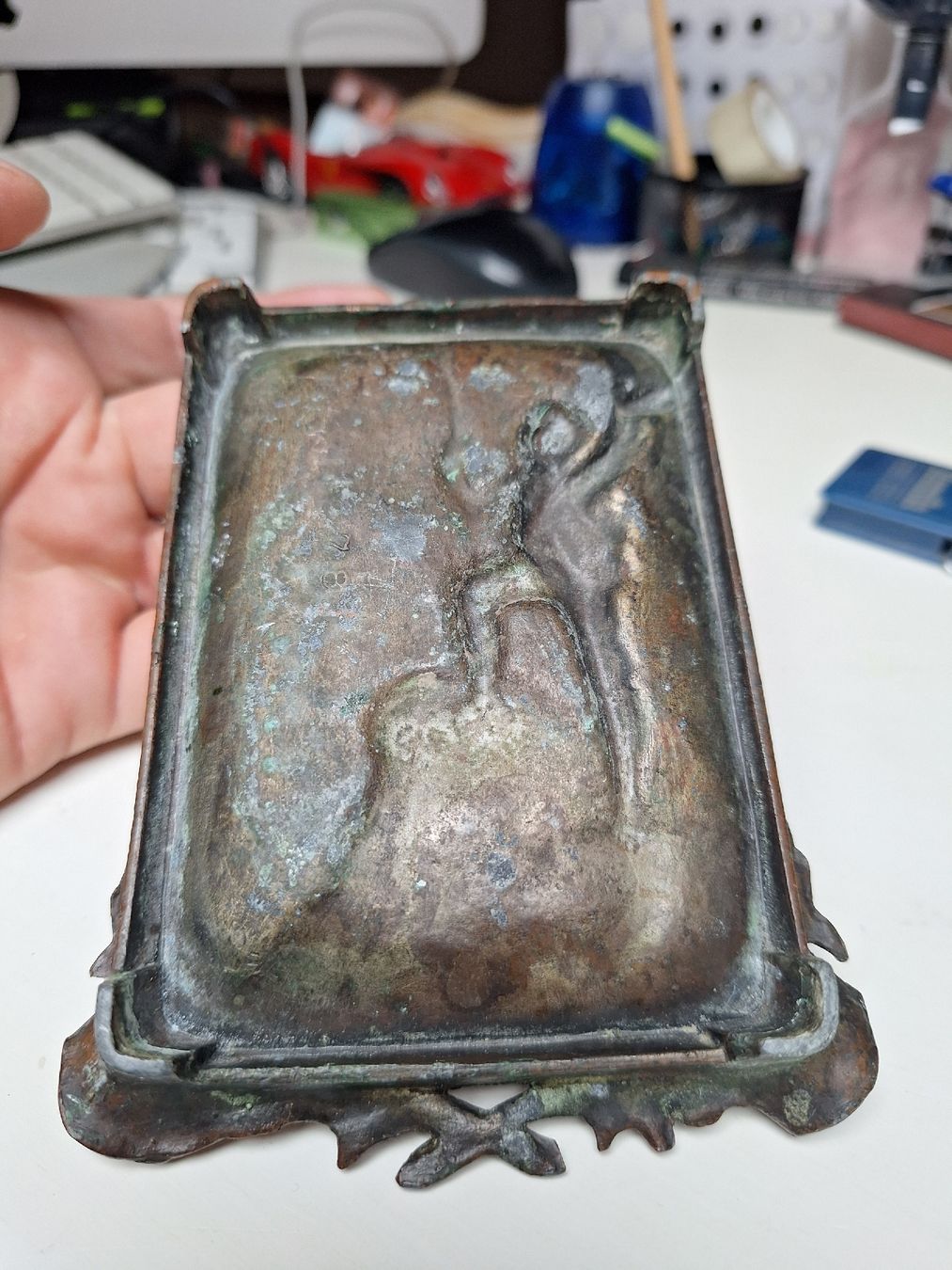 Plateau décoratif ancien en bronze - Scène de chasse (D'occasion) à ...