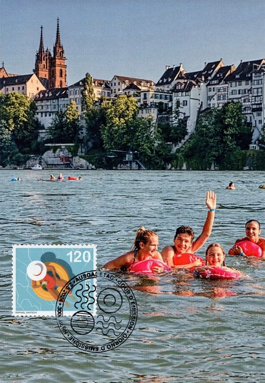 Maximumkarte Sommer - Entspannen im Wasser - Rheinschwimmen (Neu (gemäss Beschreibung)) in ...