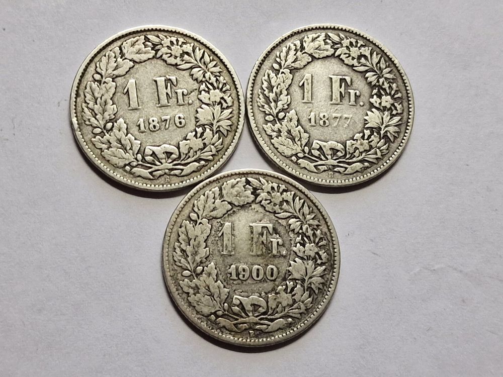 3x 1 Franken 1876,1877,1900 silber. (Gebraucht) in Zürich für CHF 16 – mit Lieferung auf Ricardo ...
